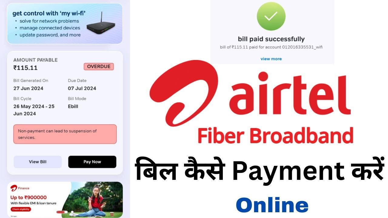 How to pay airtel xstream fiber broadband bill | Airtel broadband ka ...