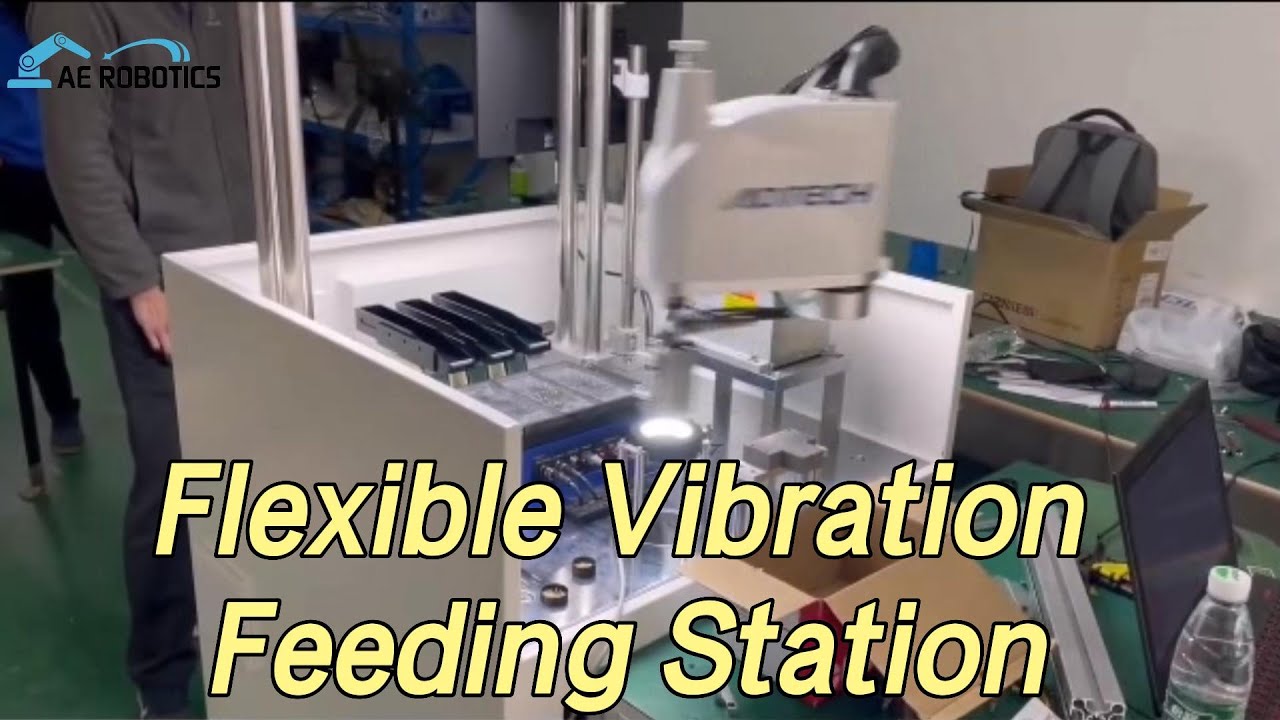 4-axis SCara robot flexible vibration feeding solution - YouTube