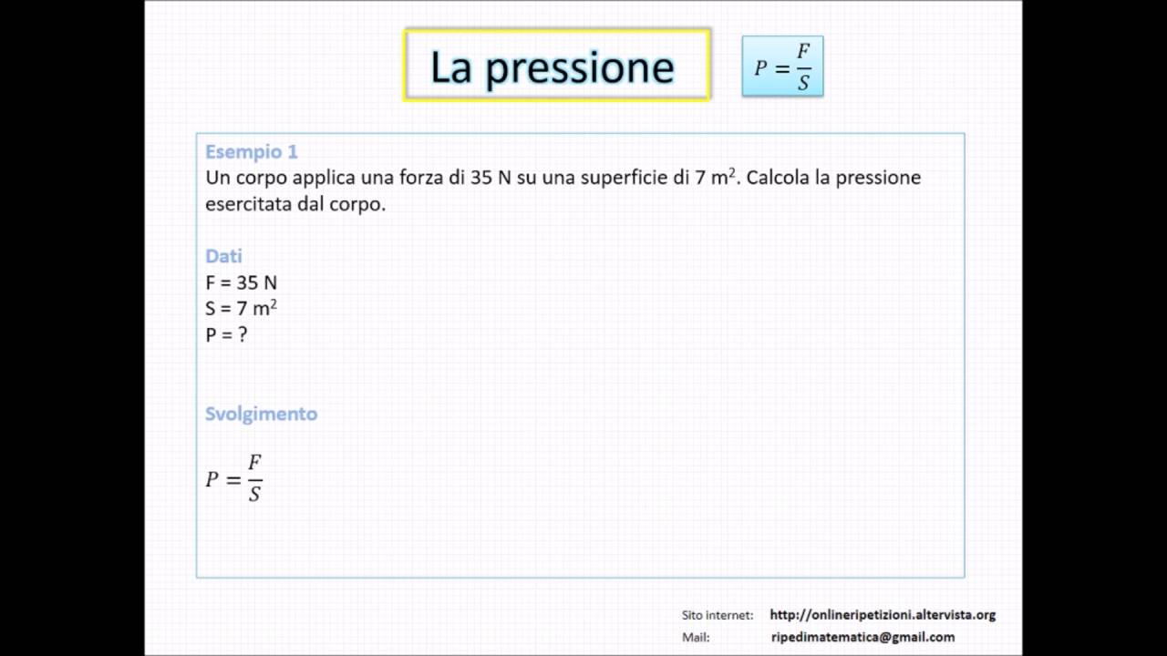 La pressione - formula e spiegazione - YouTube