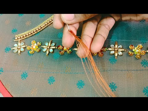 Aari work back neck lavangam stitc design|Aari net blouse work design ...