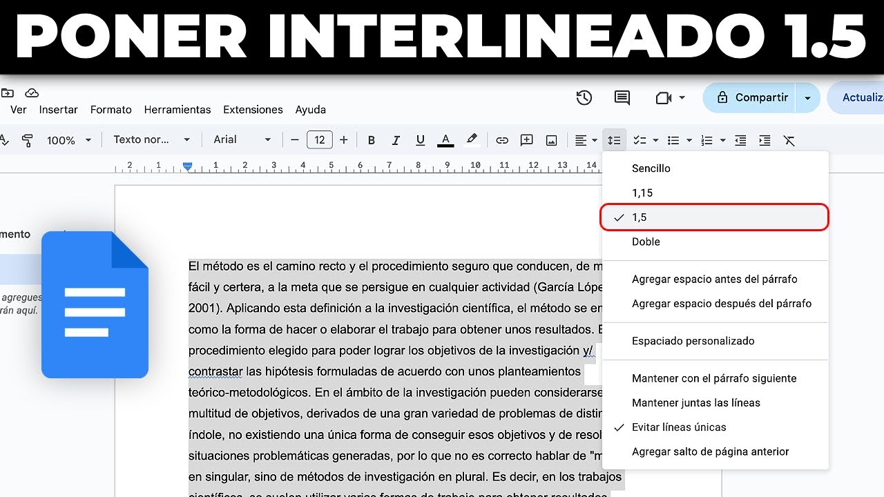 Como Hacer Interlineado 1.5 En Google Docs 2026 (Tutorial Paso a Paso ...