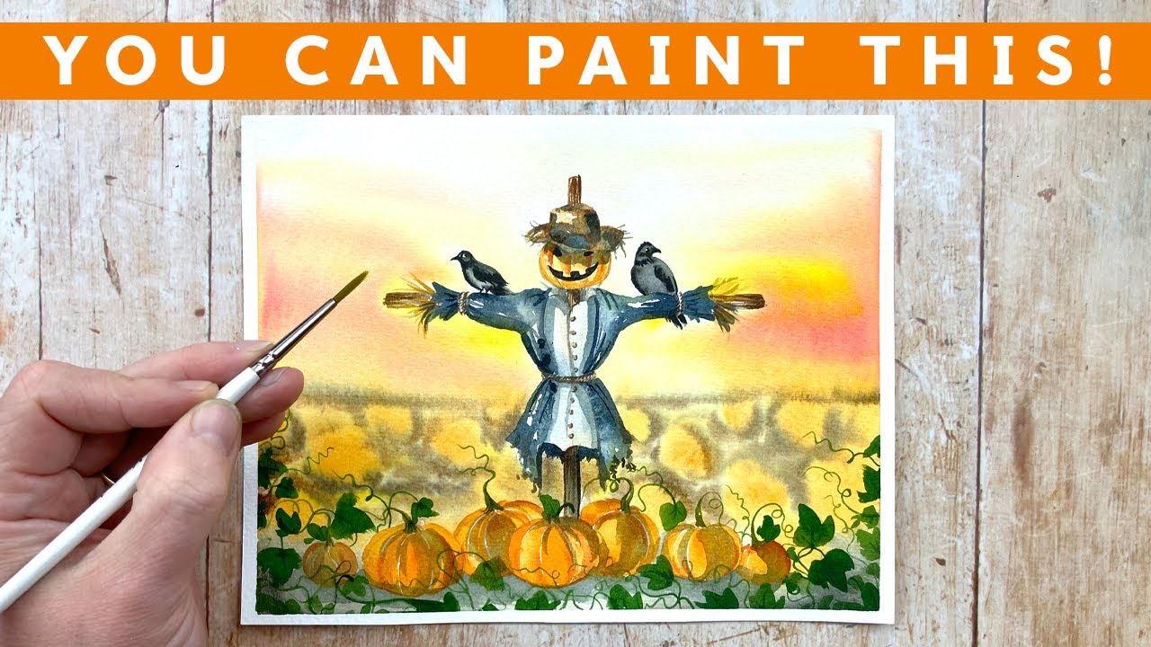 The Ultimate Autumn/Fall Watercolour Scarecrow Tutorial - YouTube