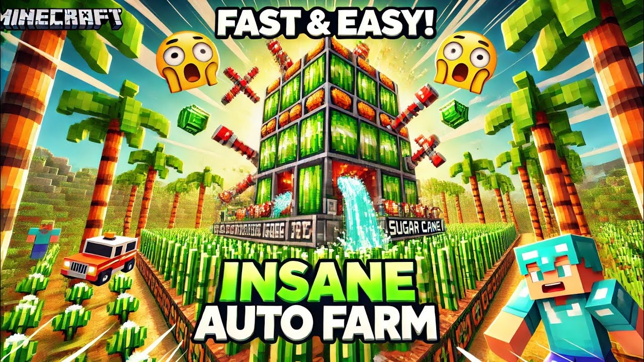 "FAST & EFFICIENT Sugar Cane Farm in Minecraft! (Auto Farm Tutorial)" - YouTube