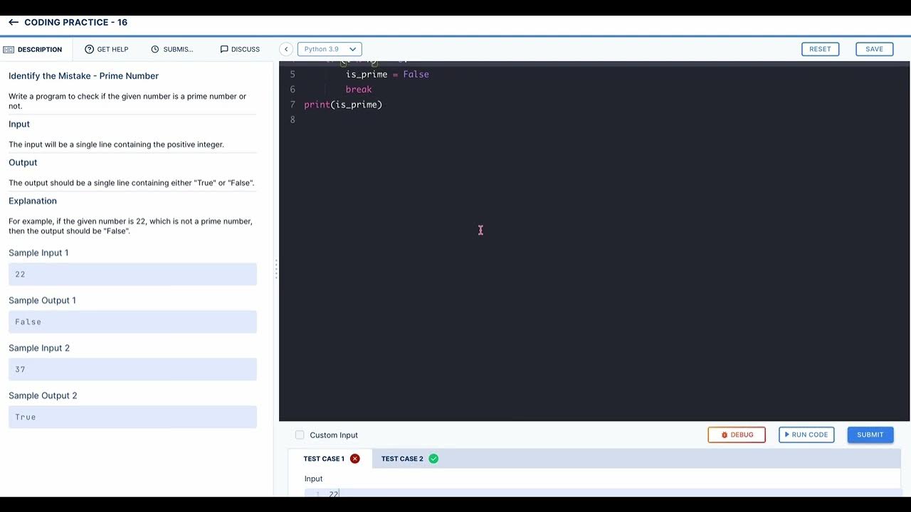 Coding Practice 16 Identify Mistake Prime Number Youtube