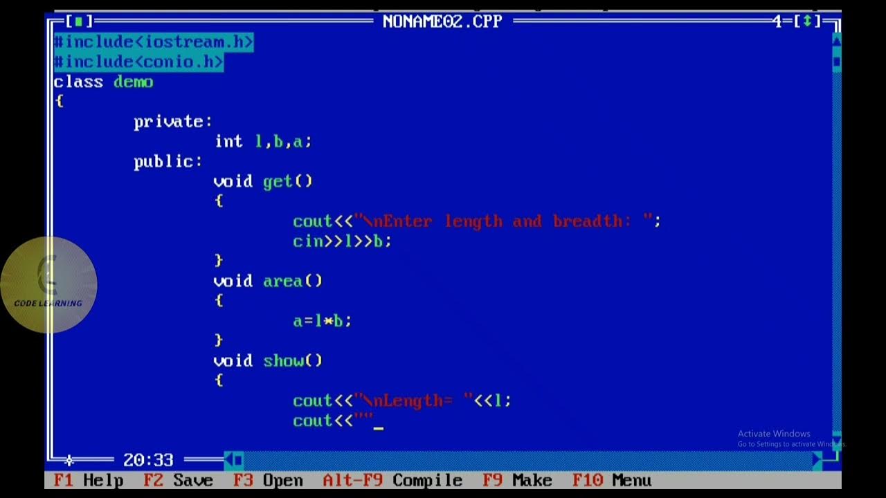 C Find Area Of Rectangle Using Class Codelearning Youtube