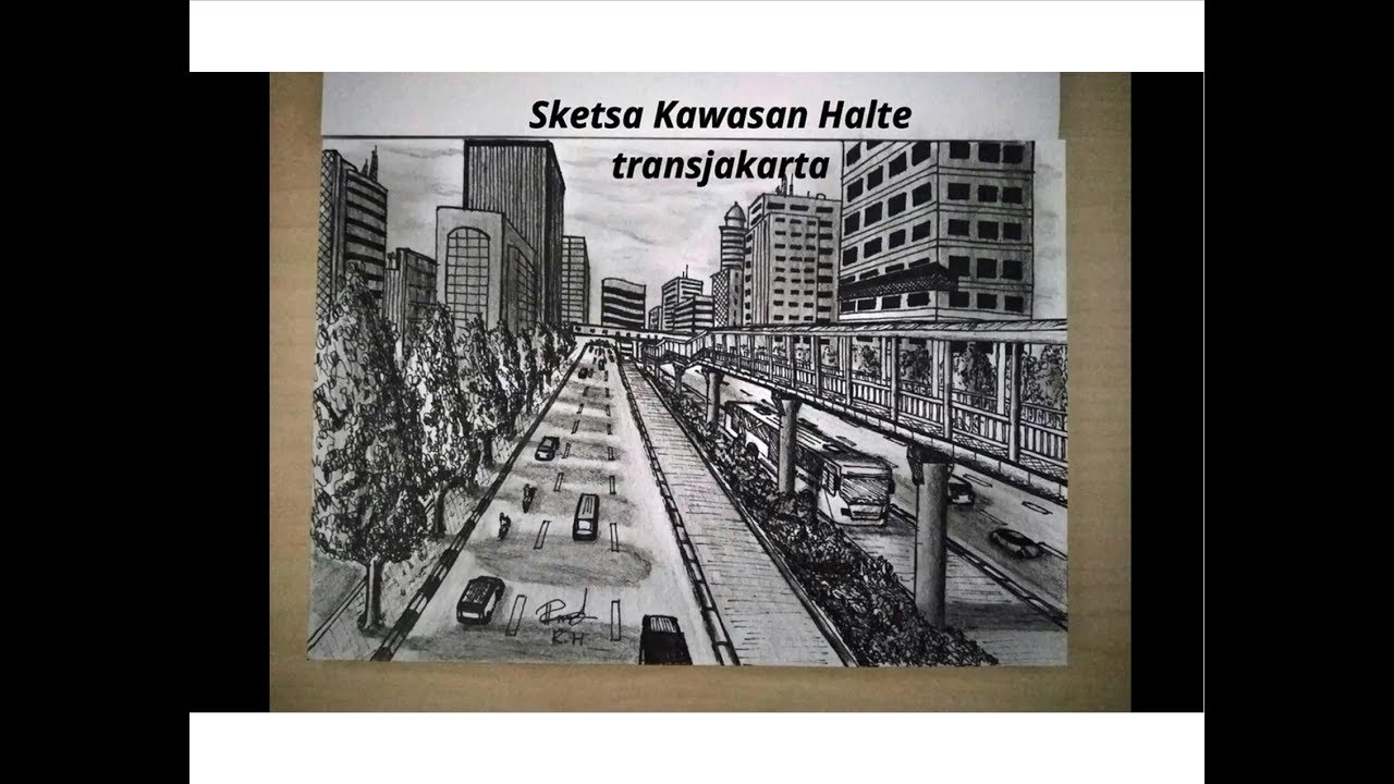 Sketsa Halte transjakarta (perspektif 1 titik hilang) - YouTube