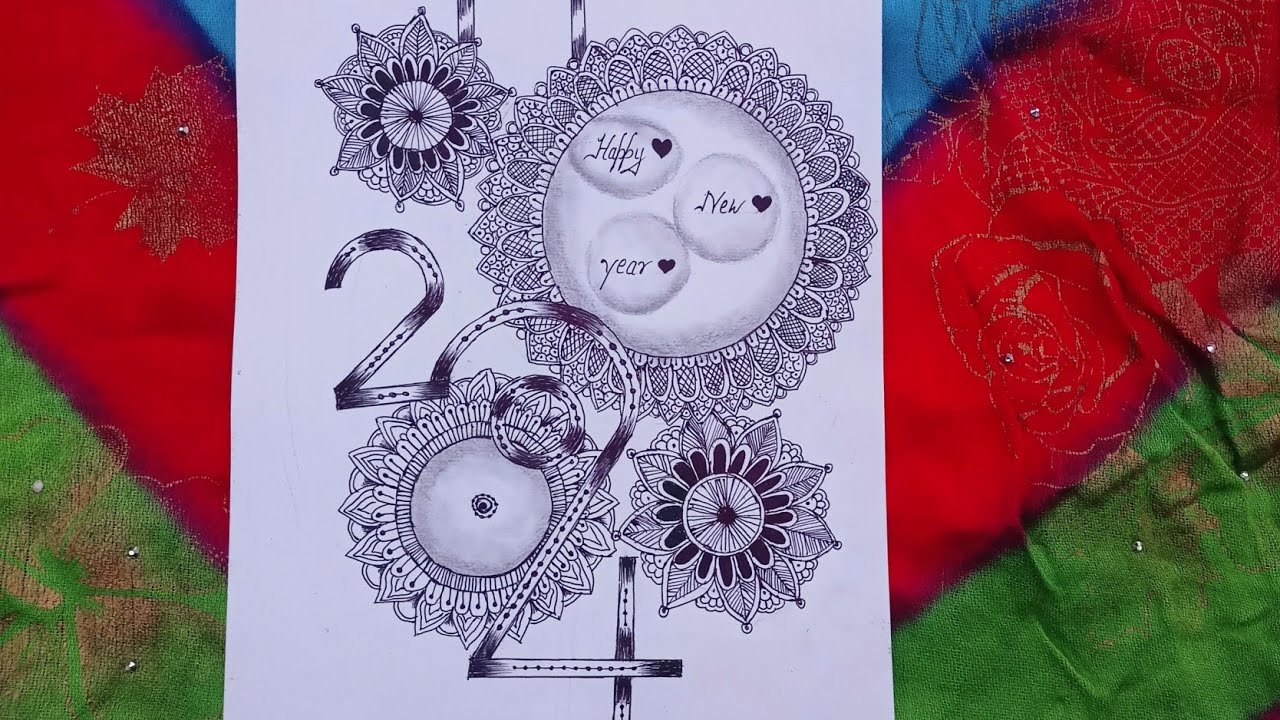 Happy New Year 2024 drawing | Mandala Art | Mandala Art for Beginners ...