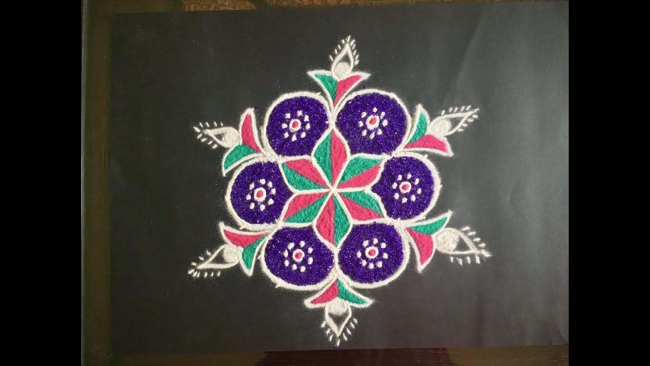 Simple Rangoli Design with Beautiful Colours and Dots 7X4 | Easy ...