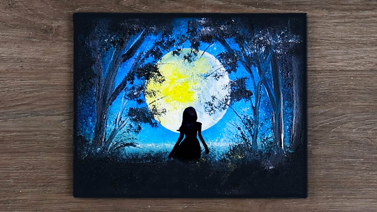 Super Simple Acrylic Technique Painting Moonlight Step By Step - YouTube