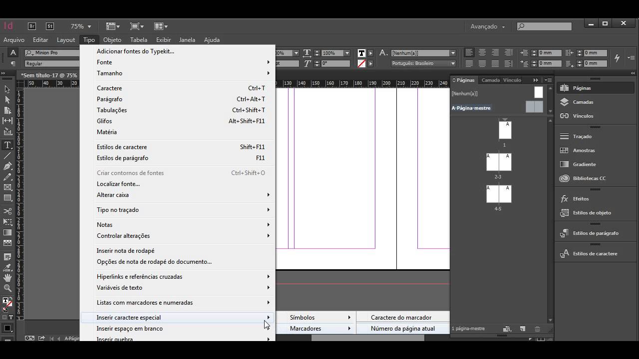 Curso de Indesign CC - Aula 03 - Página Mestre Numerando Páginas - YouTube