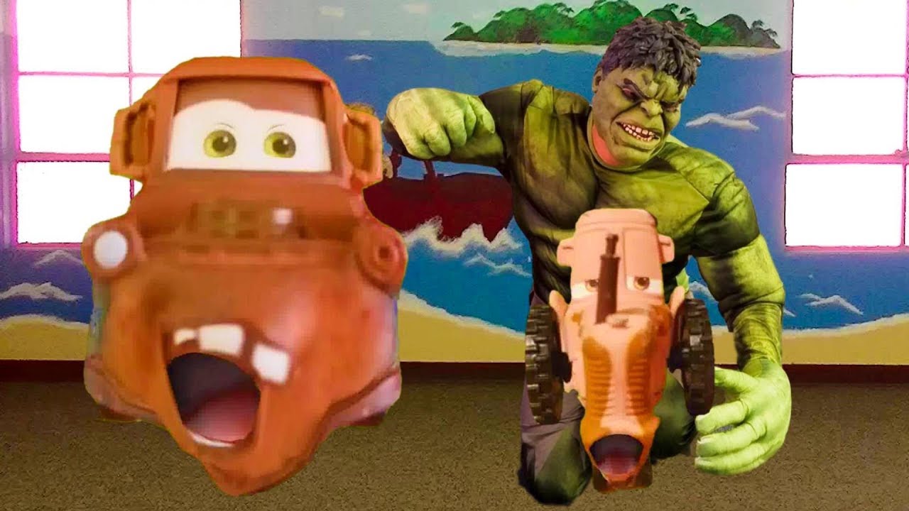 Disney Cars TRACTOR TIPPING FUN! Mater and Hulk In Real Life - Learn ...