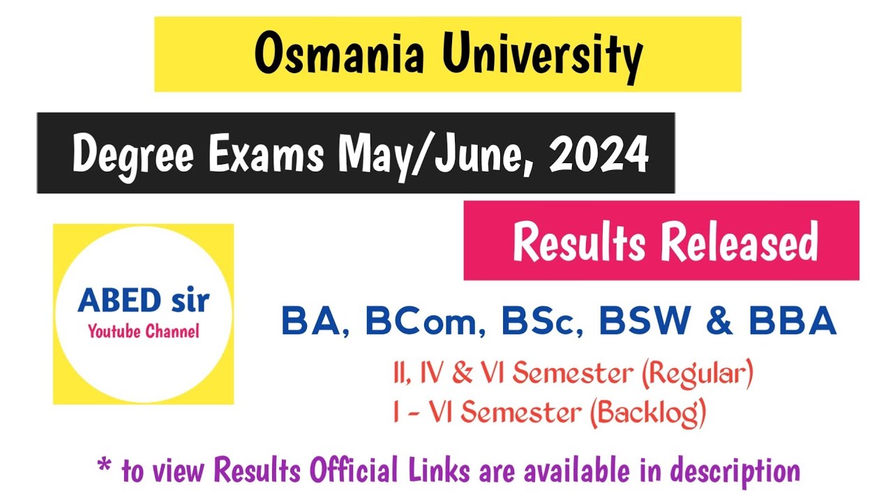 OU Degree results released UG BA Bcom BSc BBA II IV VI Semester Regular ...