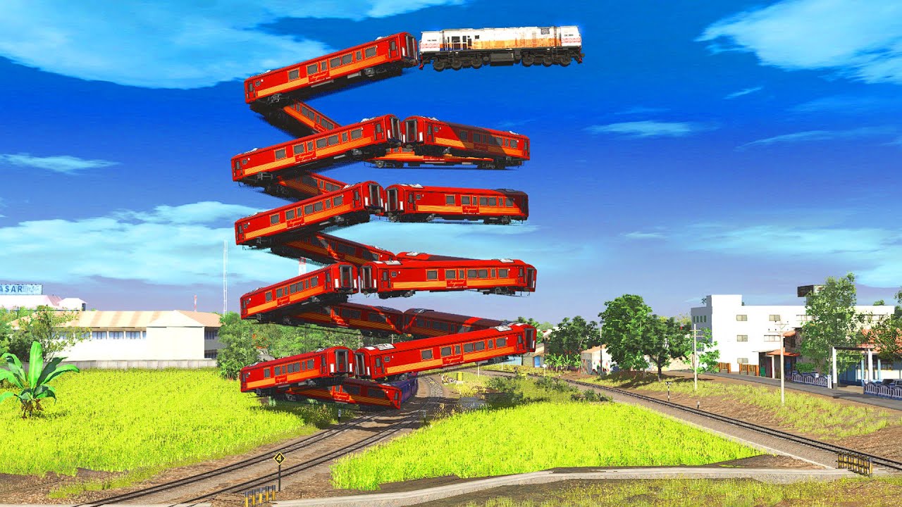 PASSENGER TRAINS SUDDENLY SPINNING FLYING LIKE TORNADO SPIRAL RAILROAD ...
