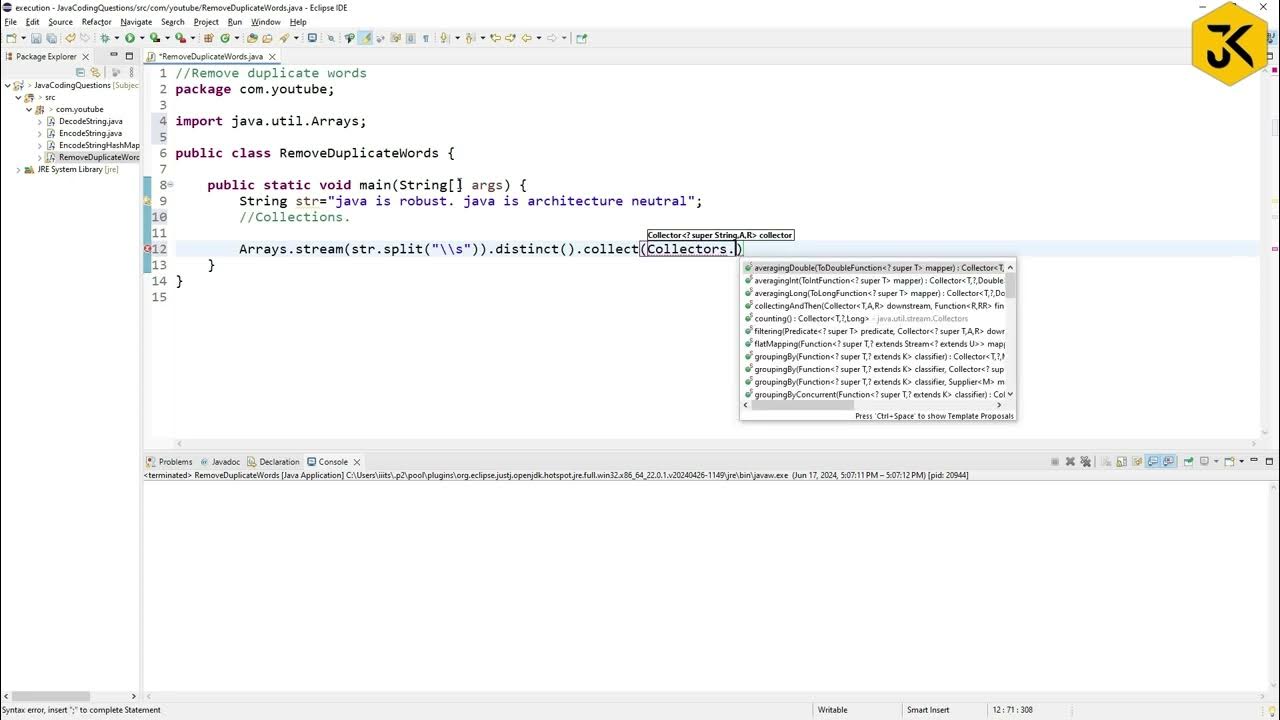 5 | Java | Remove duplicate words using distinct() | Interview Coding ...