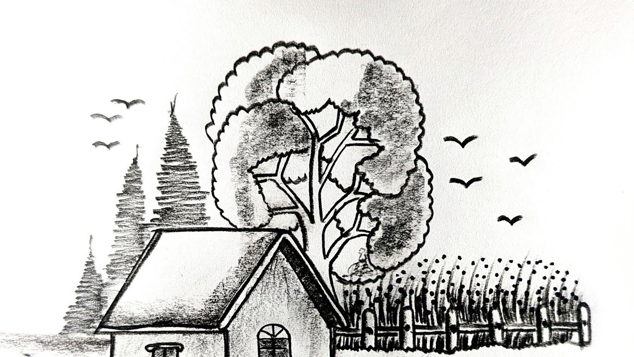 how to easy draw realistic scenery by sketch....... - YouTube