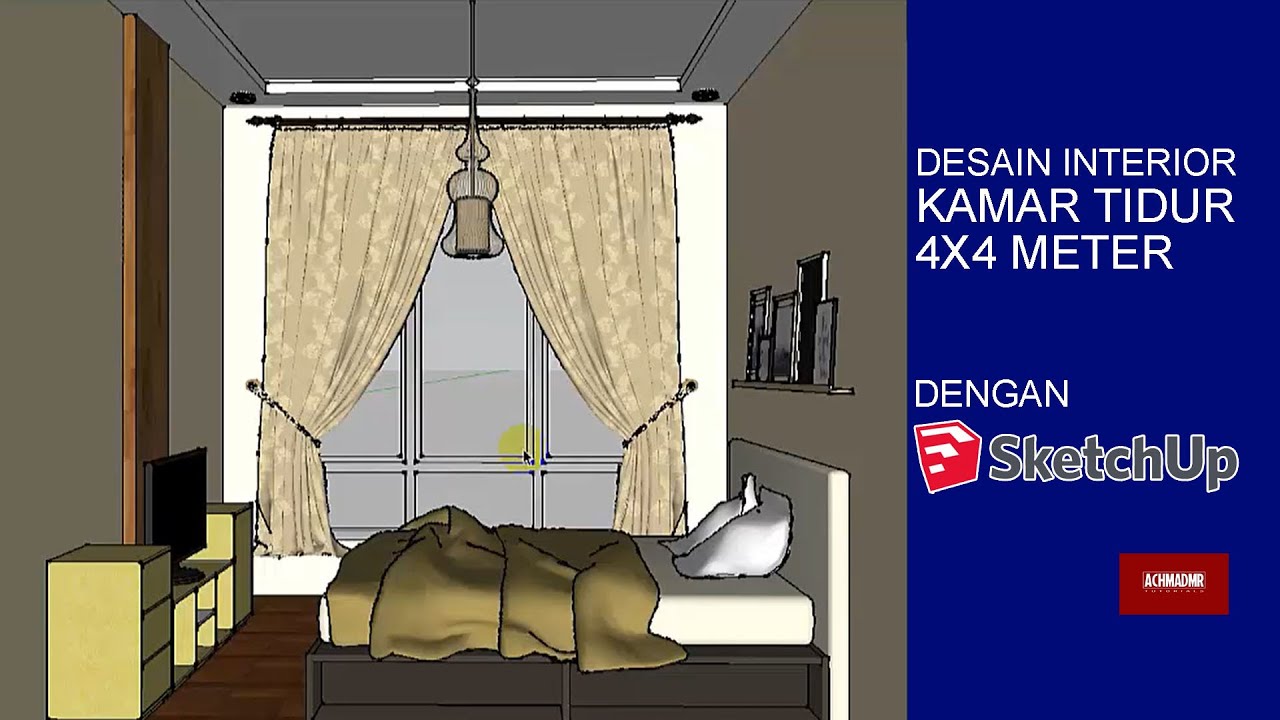 Belajar Sketchup; Desain Interior Kamar Tidur ukuran 4x4m - YouTube