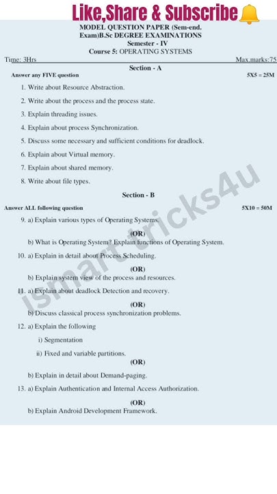 Degree 4th sem computer paper 5 Operating Systems model paper # ...