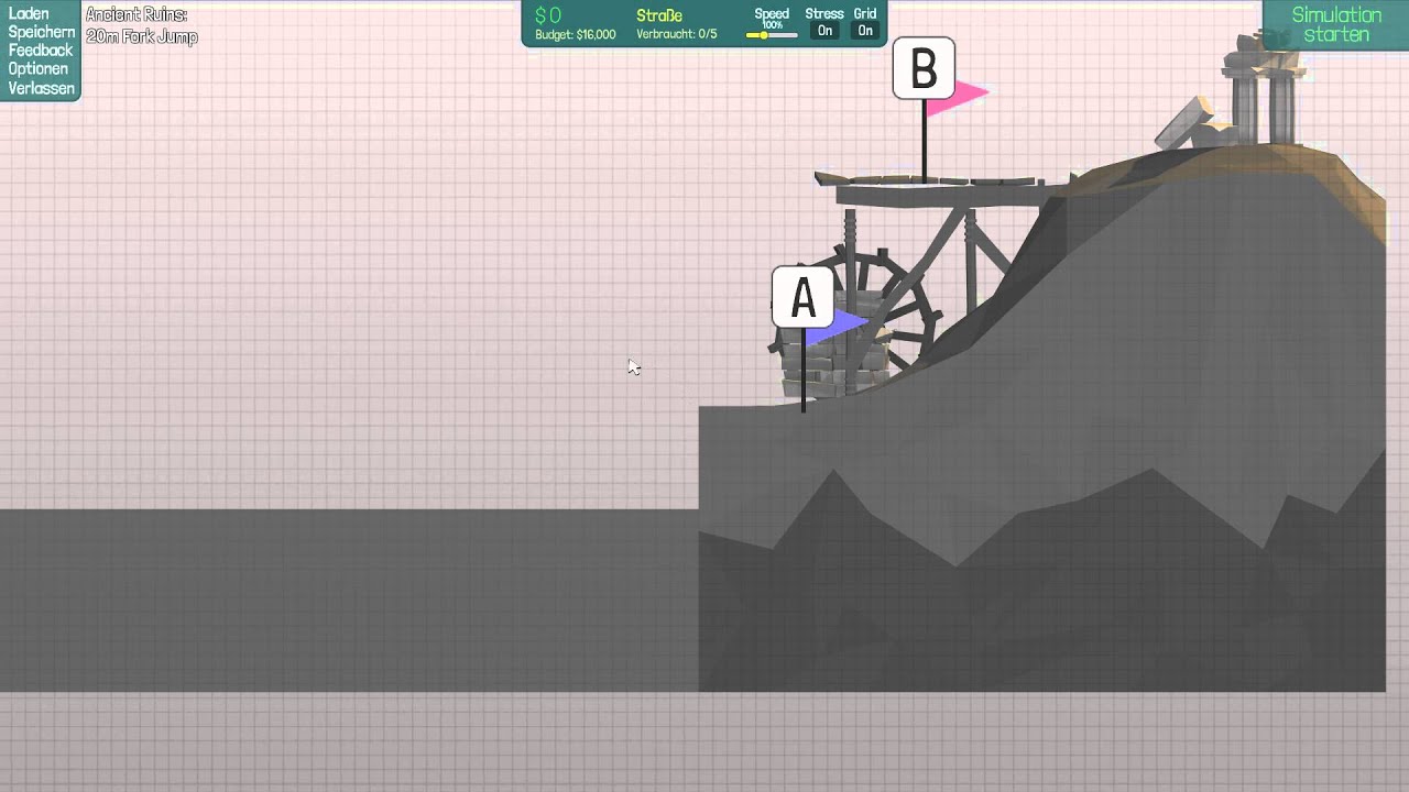 Let's Play :: Poly Bridge :: 36m steel arch, 40m double monster jump ...