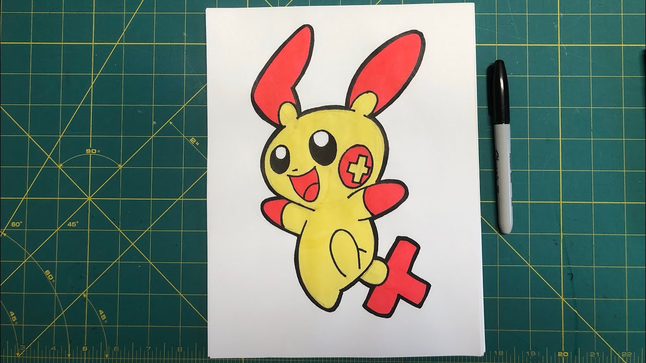 How to draw a cartoon Plusle from Pokémon - YouTube