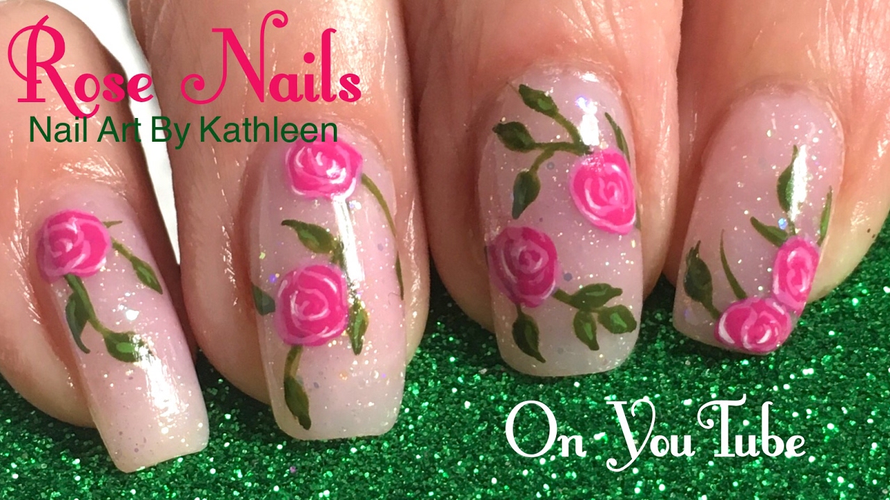 Pink Roses Nail Art Tutorial - YouTube