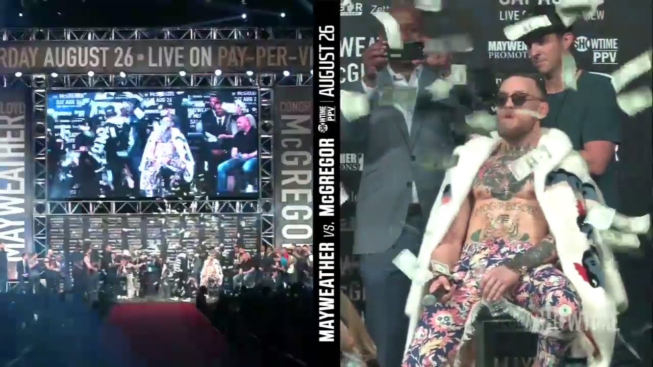 Floyd Mayweather Throws Cash On Stage Over Conor McGregor | ESPN - YouTube