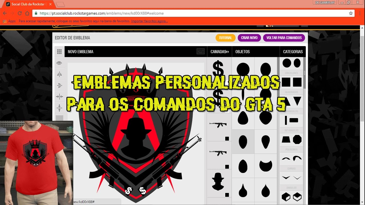 Como colocar emblema personalizado para comandos do GTA 5 online - YouTube