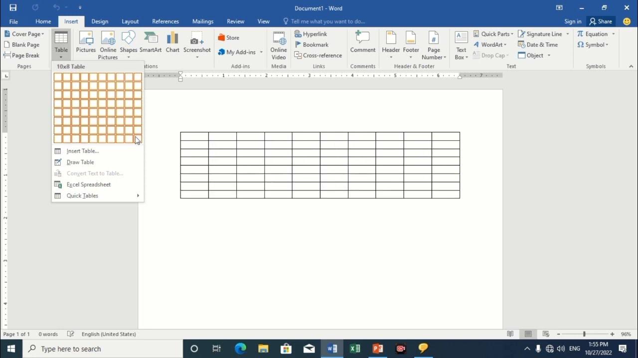 How to insert table and use table options in Ms word 2019 - YouTube