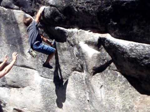 Matt climbs a v1 boulder problem at the saddles in Tahoe Donner - YouTube