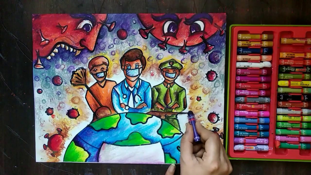 Very Easy Corona Warriors drawing with Oil Pastels! Salute to fighters ...