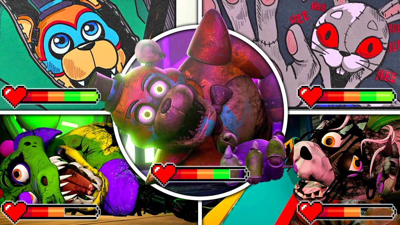 FNAF Security Breach - All BOSSES DEATHS and ENDINGS with Healthbars ...