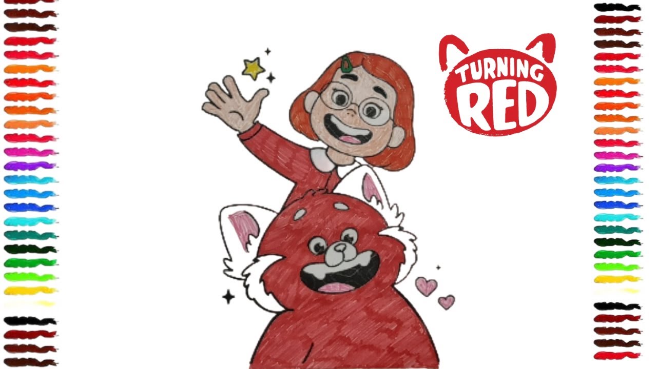 Turning red panda & Meimei colouring. How to colour turning red panda ...