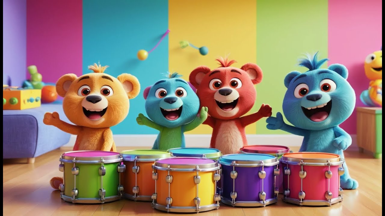 Ten Little Toy Drums Bang Bang Bang | Musical Instrument Song & Kids ...