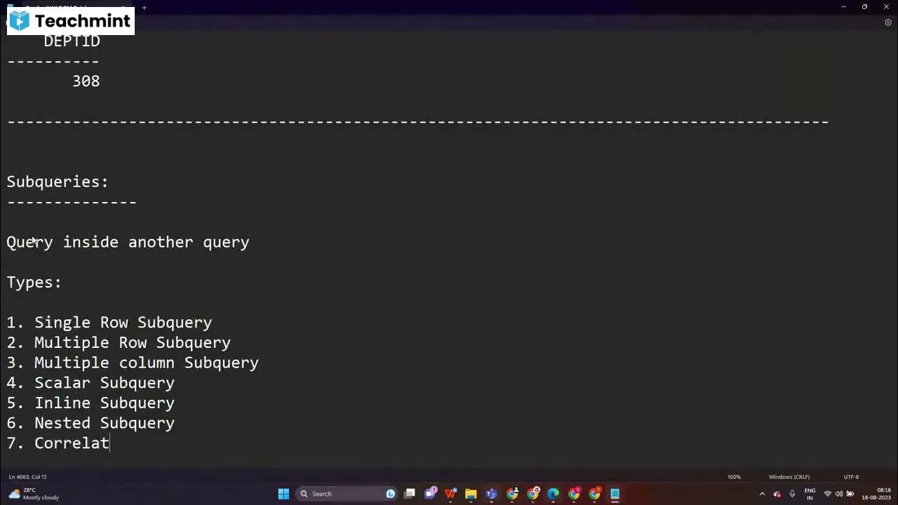 Oracle Subquery And Its Types In Sql Part 1 Youtube