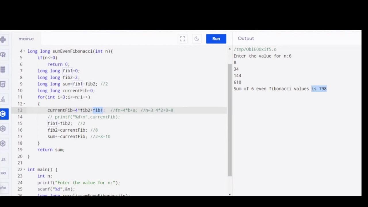 Summing up even Fibonacci without oddities || KIT CBE || TECHWITZ - YouTube