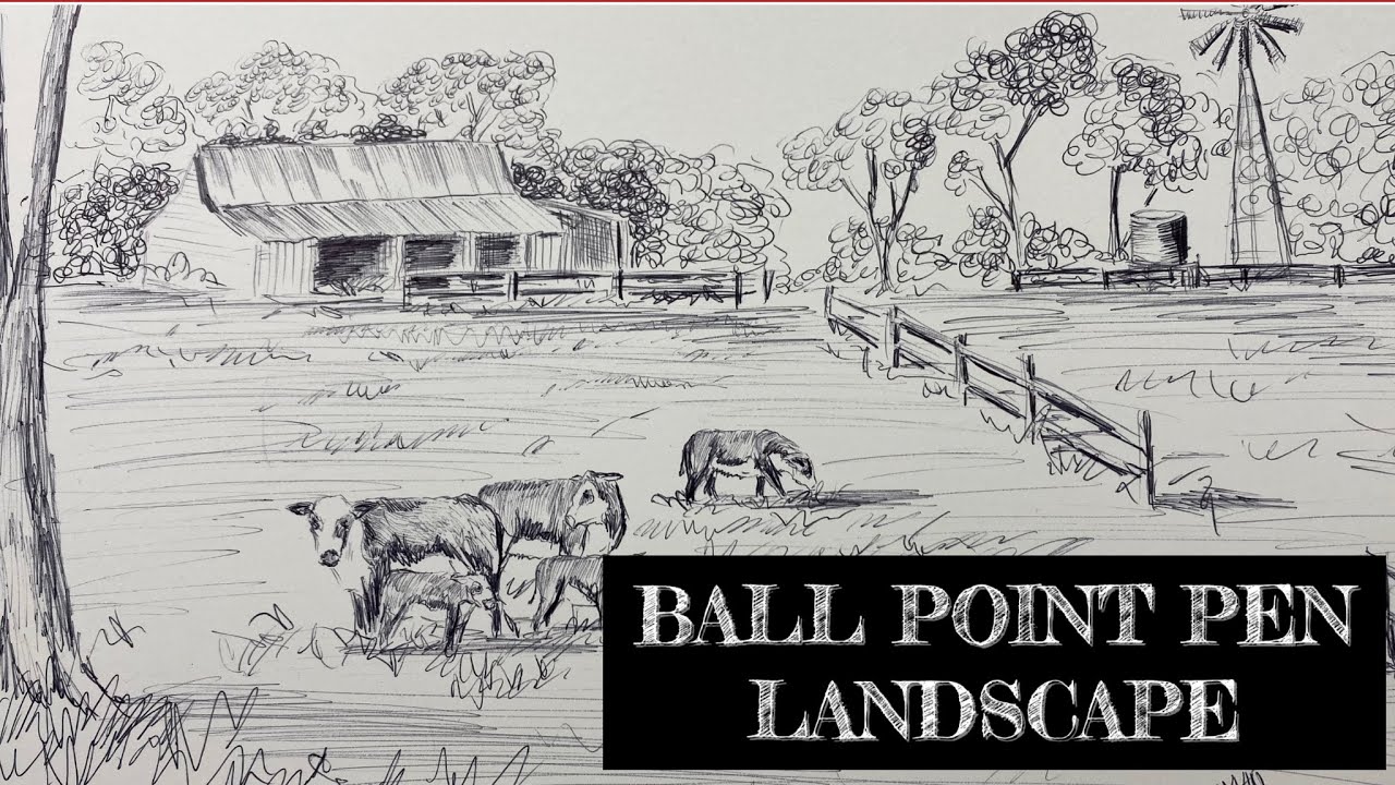 Ballpoint pen landscape - YouTube