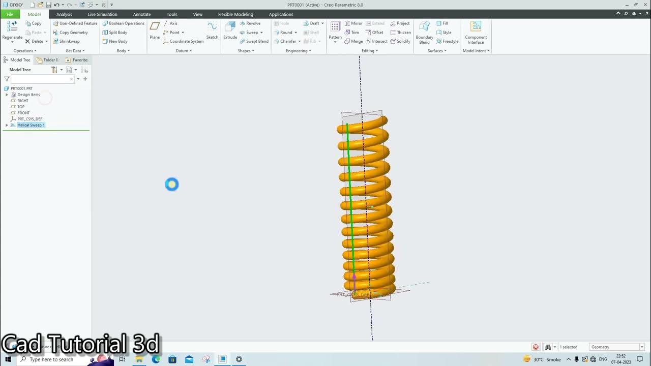 helical sweep creo| helical sweep command in creo parametric - YouTube