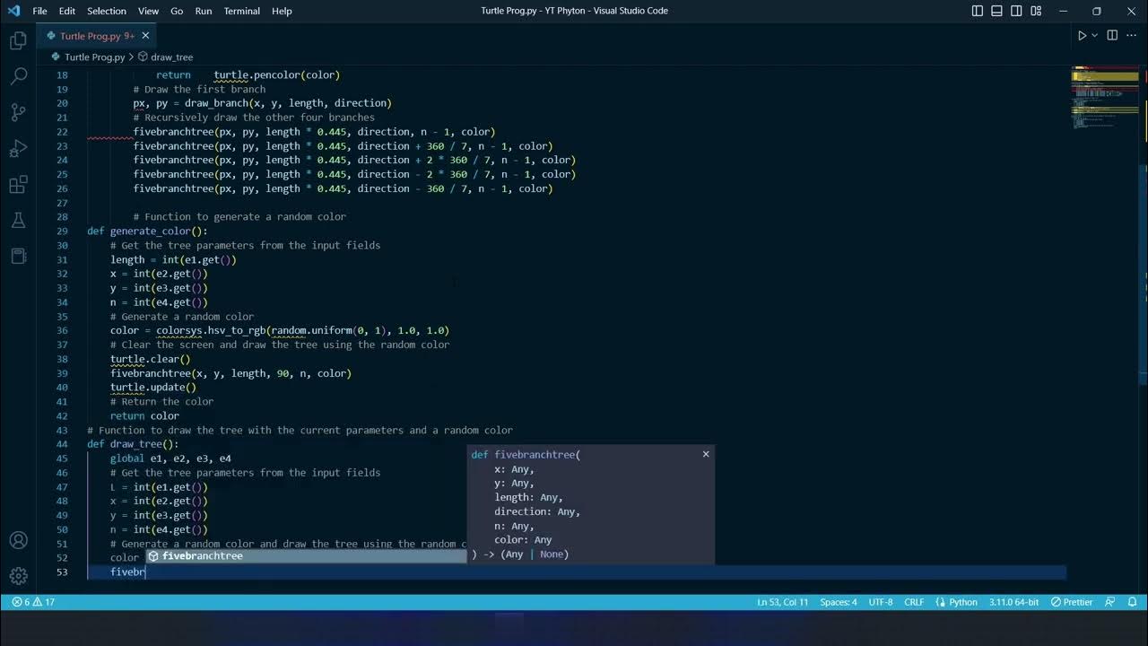 How to Code a Simple Python Program to make Five Branch Fractal Tree. - YouTube