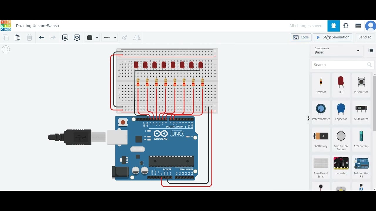 Knight Rider Light System Simulation using TinkerCad Arduino - YouTube