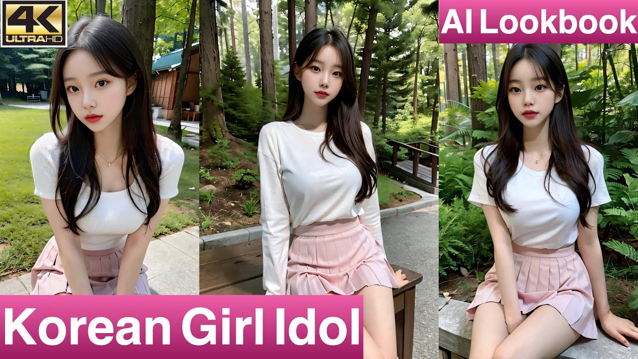[AI Lookbook 4K] Korean Girl Idol / White Collared Shirt,Pink Short ...