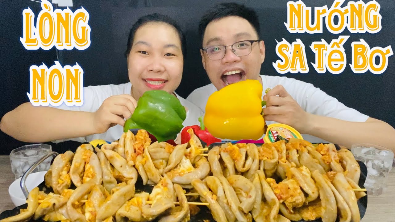 Lòng non ướp sa tế nướng bơ cùng ớt chuông 3 màu chấm chao chua ngọt ...