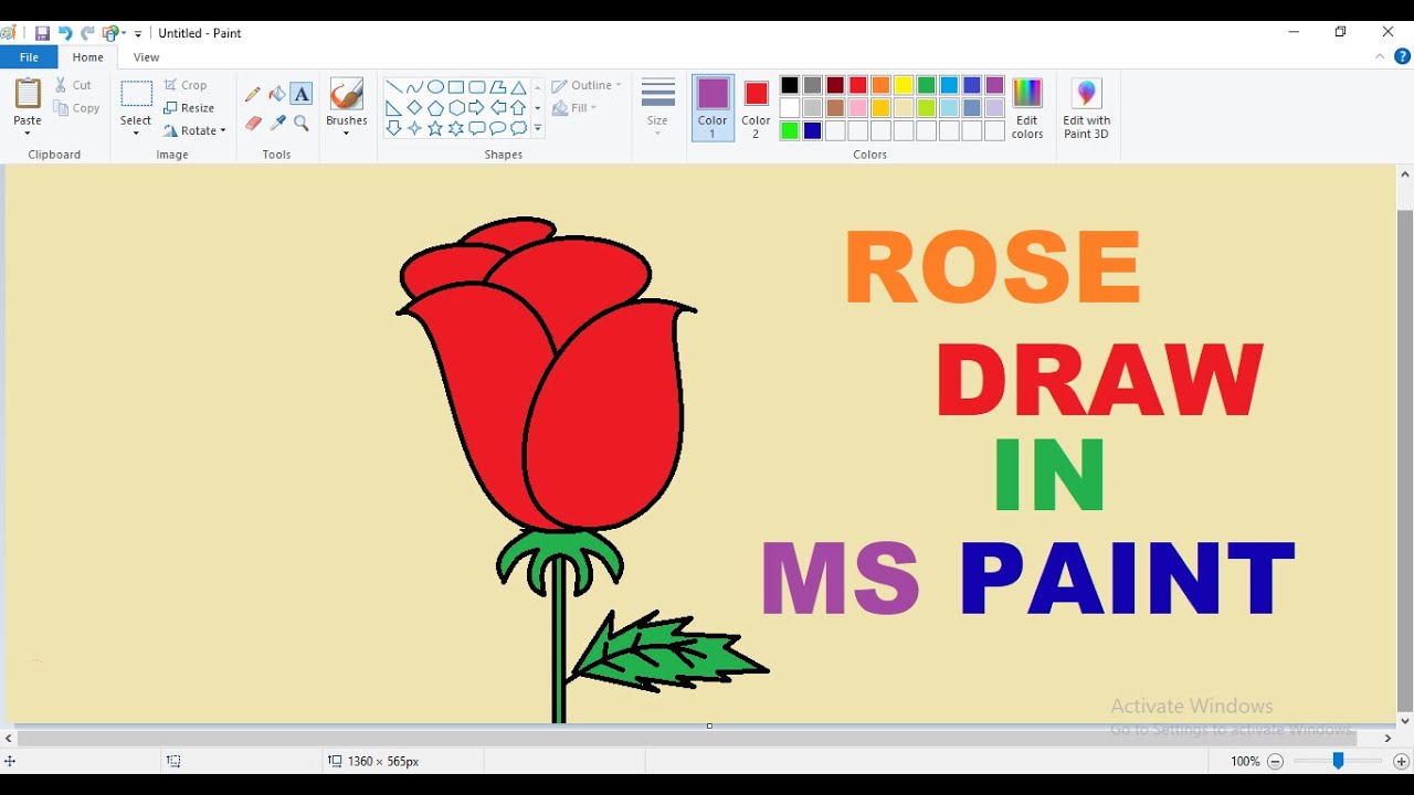 Rose Draw in MS paint |Rose Drawing Step by Step in MS paint |Rose ...