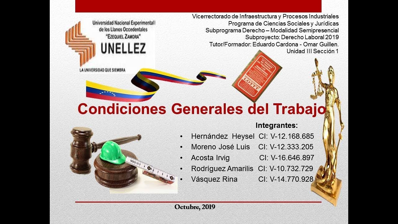 Derecho Laboral 3er año UNIDAD III: Condiciones Generales del Trabajo ...