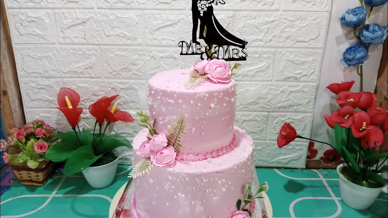 Wedding cake 2 tingkat pink mutiara - YouTube