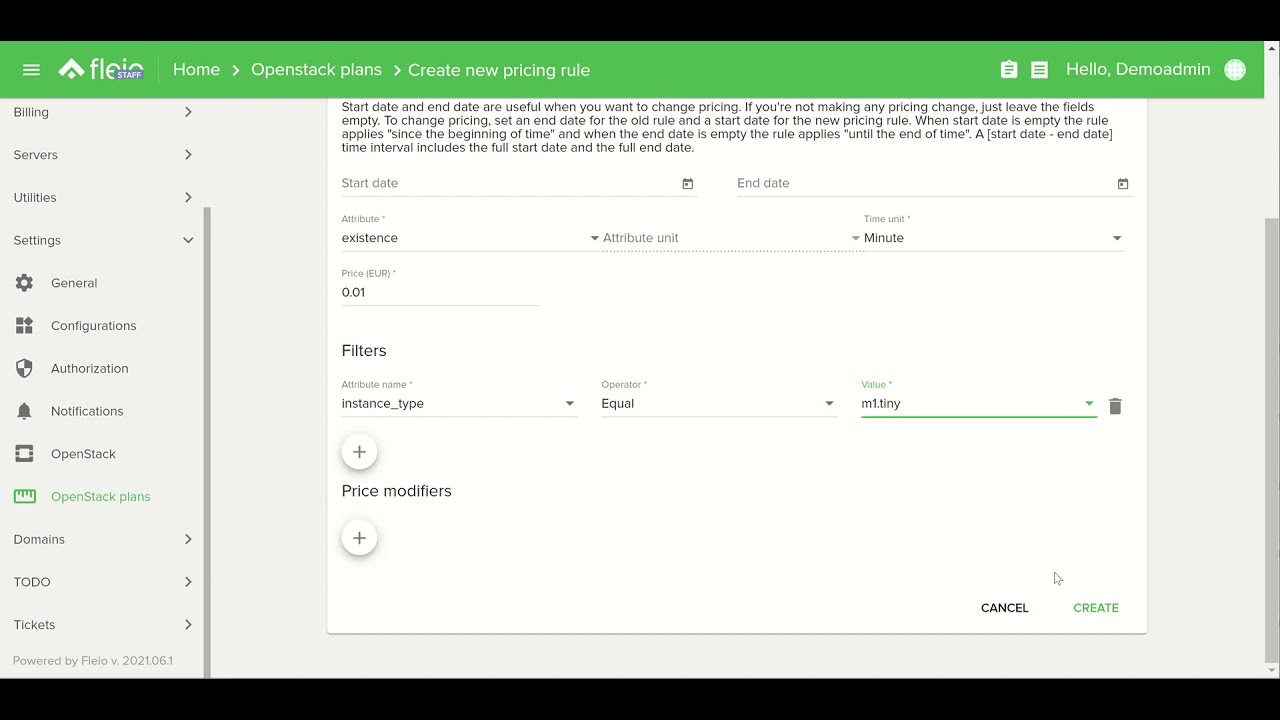 Add pricing rule in Fleio OpenStack billing - YouTube