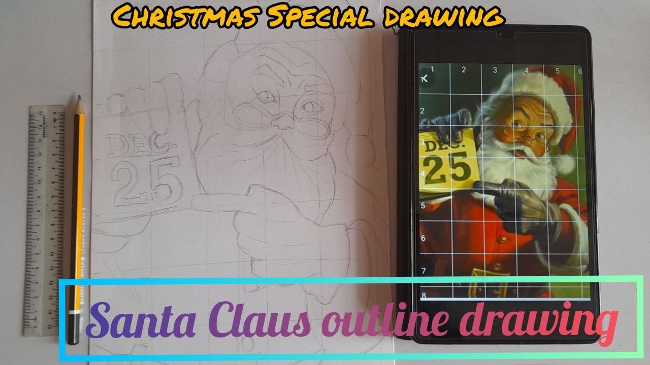 Santa Claus outline drawing||Tutorial step by step|| for beginner using ...