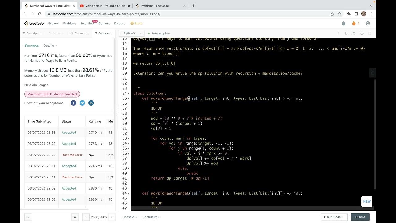 leetcode 2585. Number of Ways to Earn Points - Dynamic Programming ...