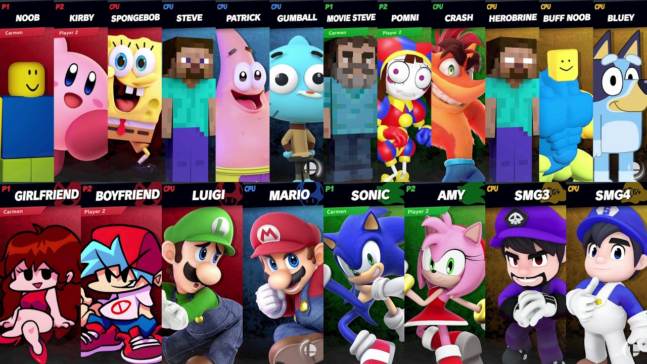 Sonic vs Mario vs Bluey vs SpongeBob vs Crash vs Girlfriend vs Roblox ...