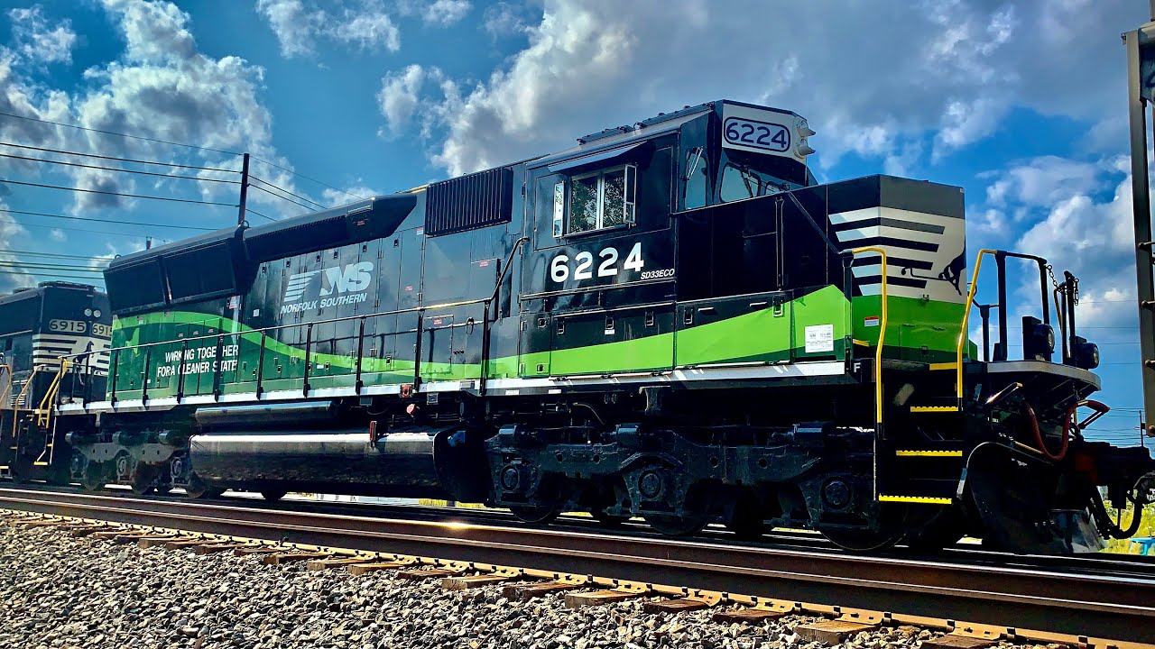 NS SD33ECO #6224 in Green Eco-Friendly Paint Scheme Trails on NS 15M - YouTube