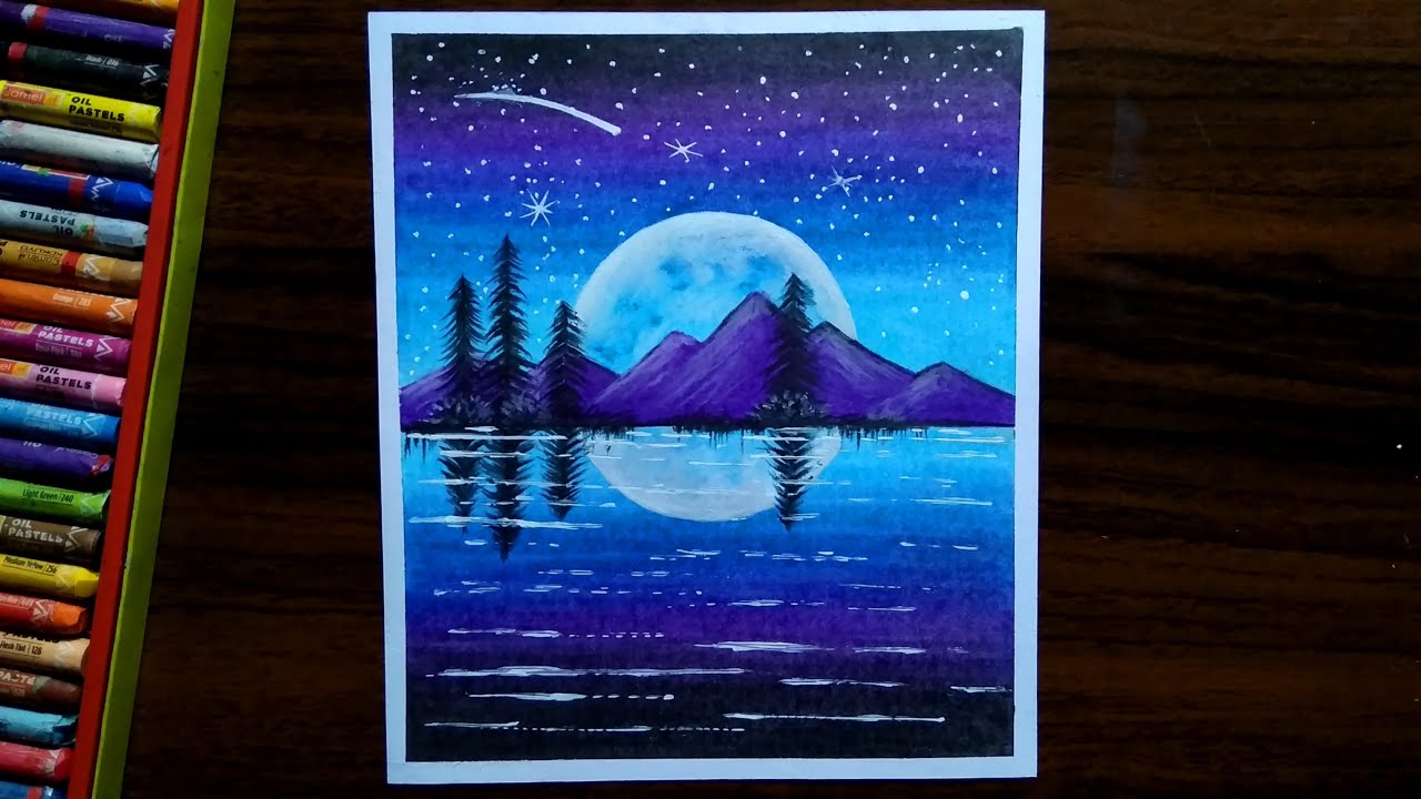 Drawing colourfull scenary with moonlight || for begginers - YouTube