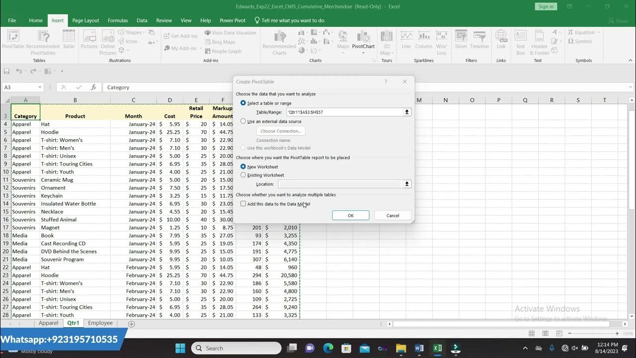 Exp22_Exel_Ch05_Cumulative_Merchandise 1.1 | Excel_Chapter 05 ...